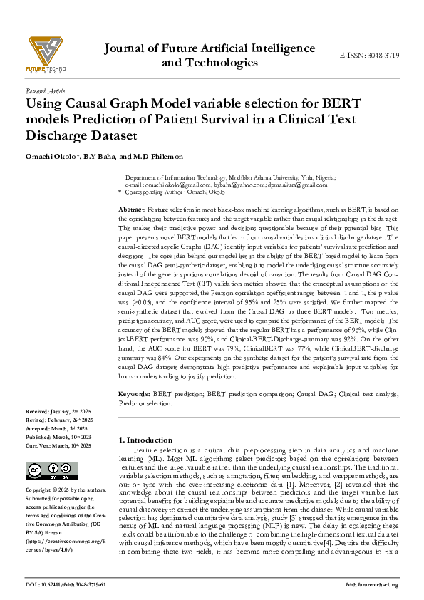 (PDF) Using Causal Graph Model variable selection for BERT models Prediction of Patient Survival ...