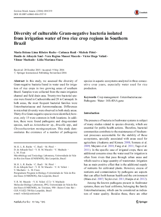 (PDF) Diversity of culturable Gram-negative bacteria isolated from irrigation water of two rice ...