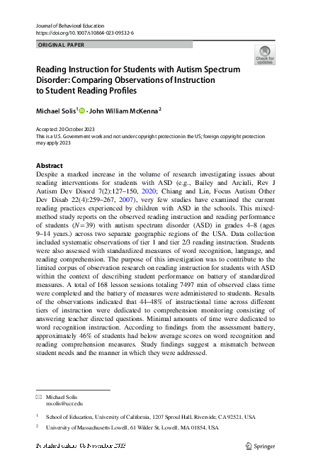 (PDF) Reading Instruction for Students with Autism Spectrum Disorder ...