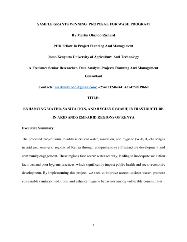 (PDF) SAMPLE GRANTS WINNING PROPOSAL FOR WASH PROGRAM By Martin Otundo ...