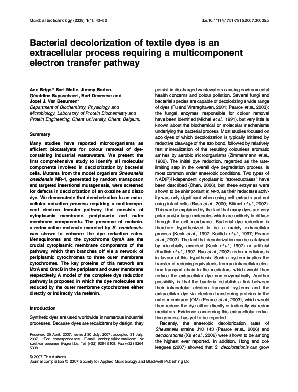 (PDF) Bacterial decolorization of textile dyes is an extracellular ...
