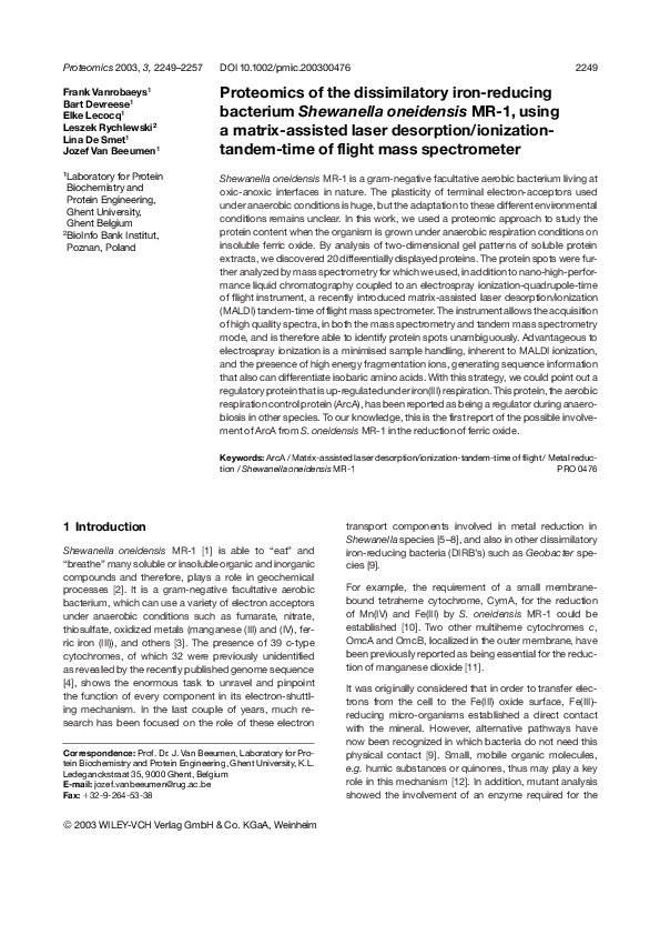 (PDF) Proteomics of the dissimilatory iron‐reducing bacterium ...