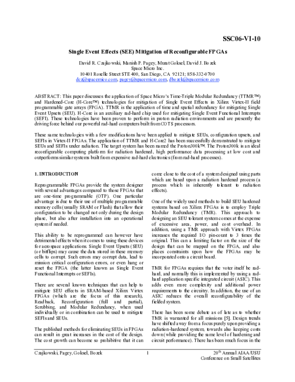 (PDF) Single Event Effects (SEE) Mitigation of Reconfigurable FPGAs