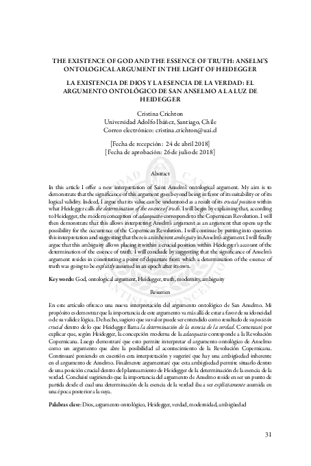 (PDF) La existencia de Dios y la esencia de la verdad: el argumento ontológico de San Anselmo a ...