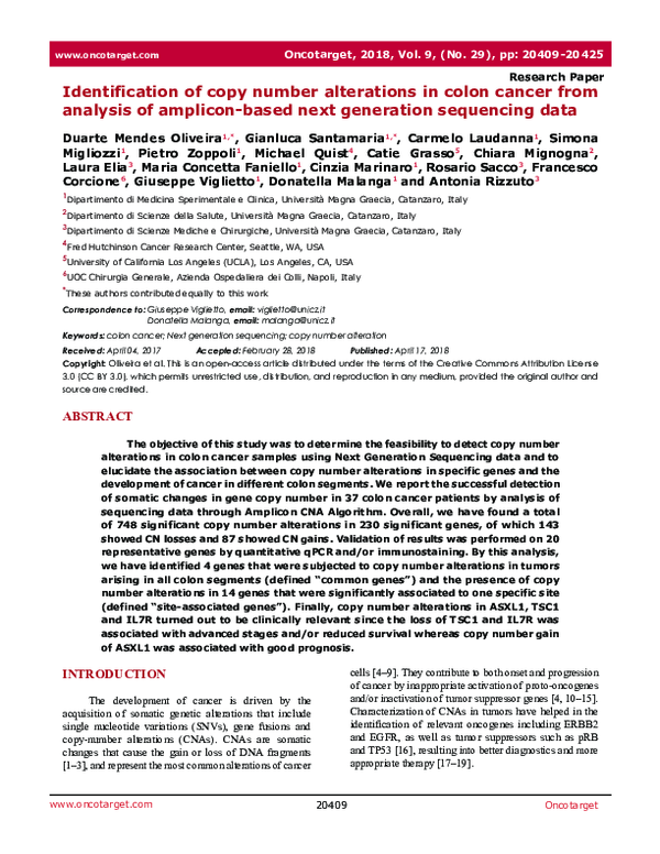 (PDF) Identification of copy number alterations in colon cancer from ...