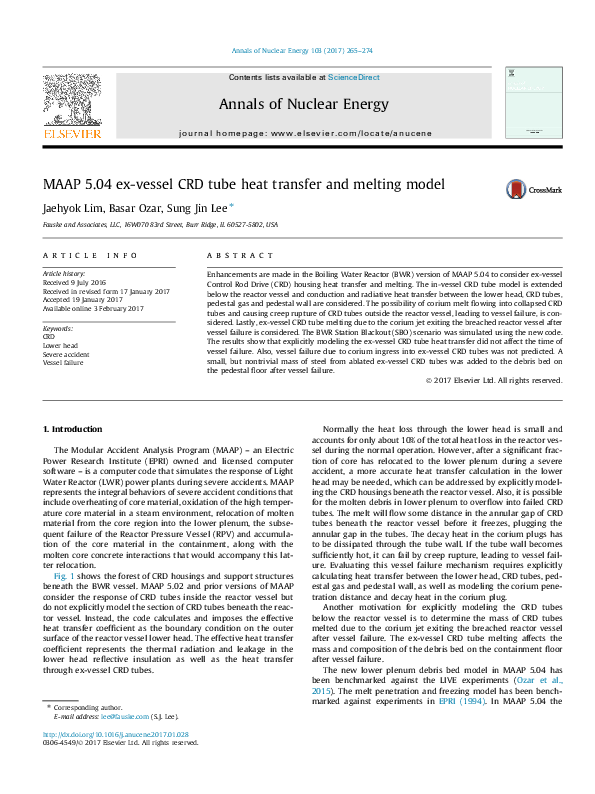 (PDF) MAAP 5.04 ex-vessel CRD tube heat transfer and melting model