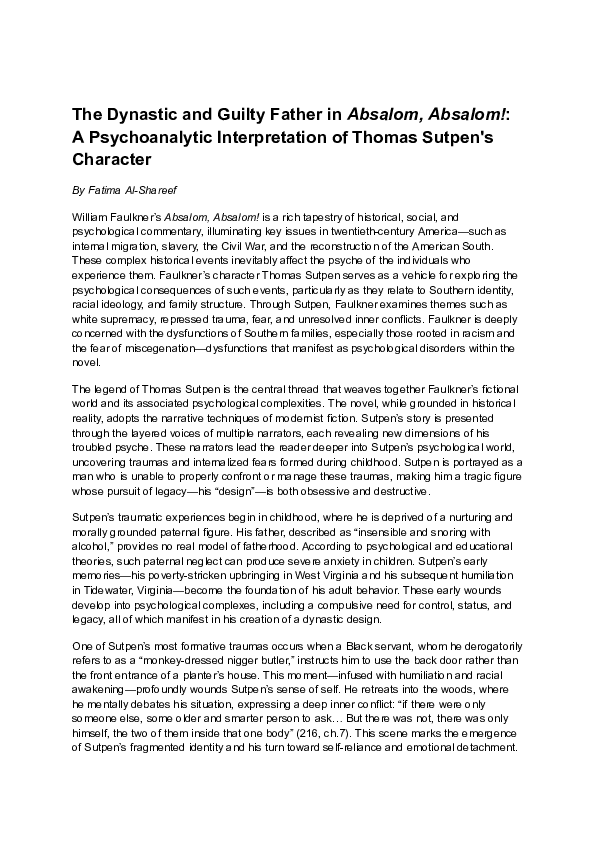 (PDF) The Dynastic and Guilty Father in Absalom, Absalom!: A ...