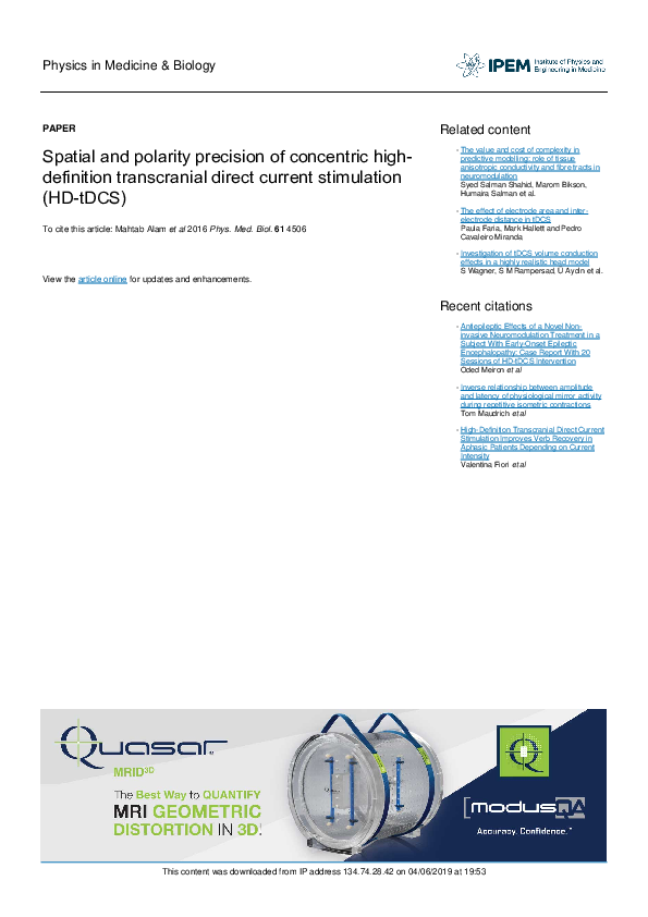 (PDF) Spatial and polarity precision of concentric high-definition transcranial direct current ...
