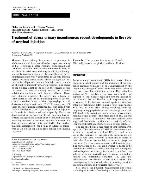 (PDF) Treatment of stress urinary incontinence: recent developments in ...