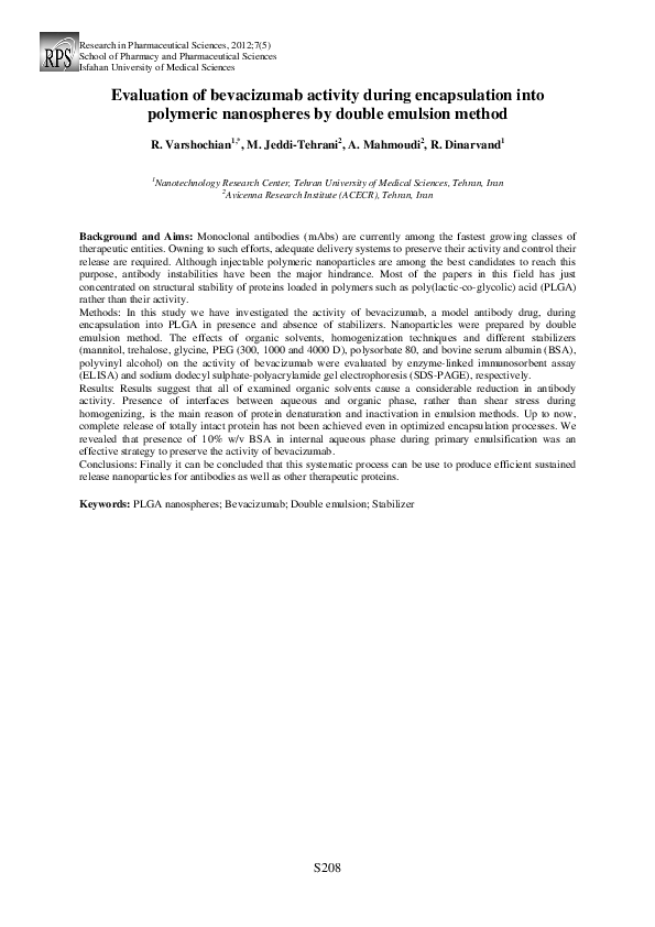 (PDF) Evaluation of bevacizumab activity during encapsulation into ...