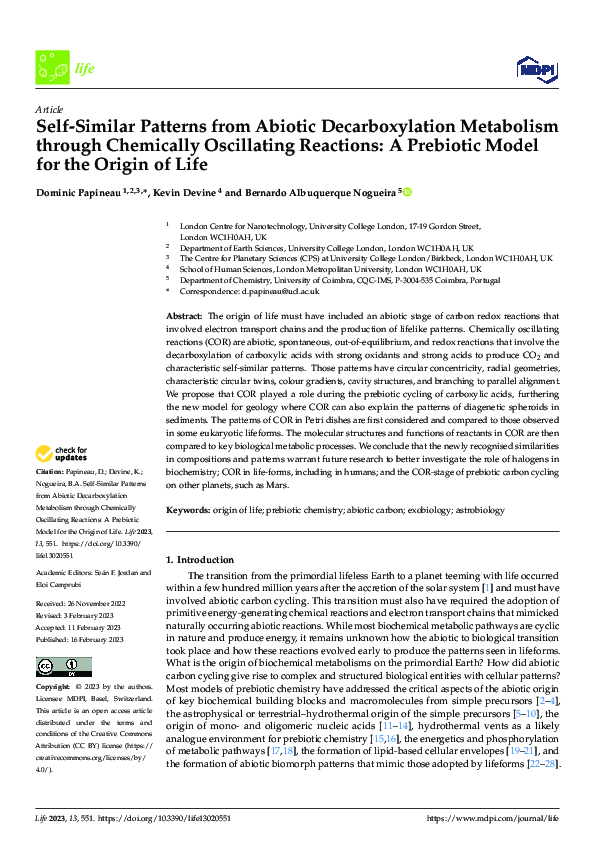 (PDF) Self-Similar Patterns from Abiotic Decarboxylation Metabolism ...