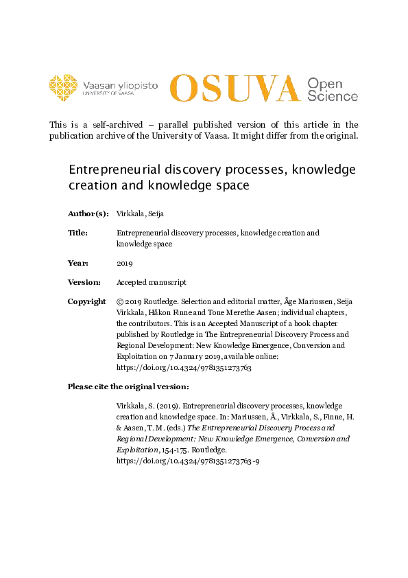 (PDF) Entrepreneurial discovery processes, knowledge creation and ...