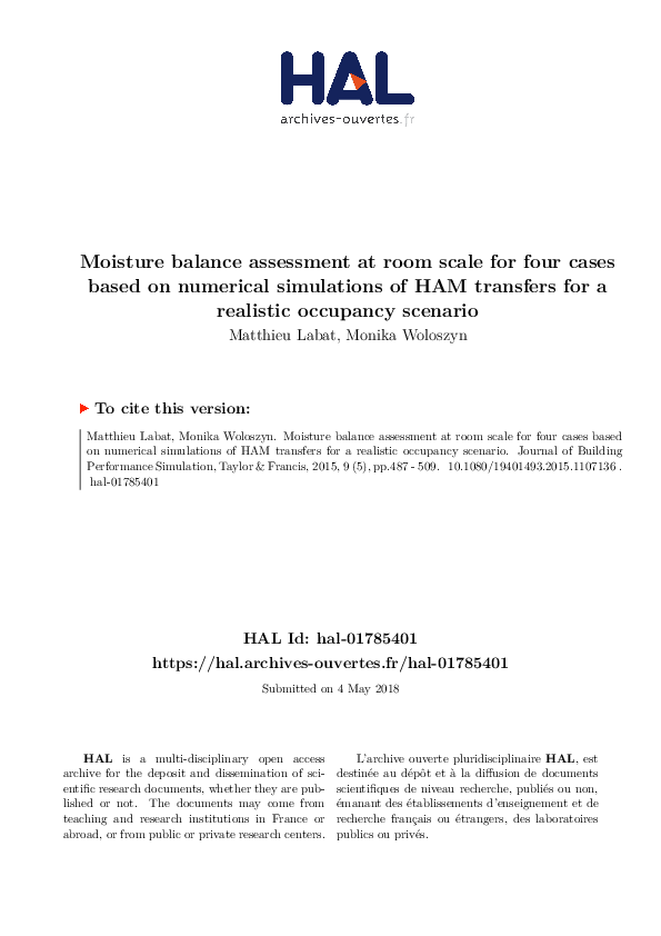 (PDF) Moisture balance assessment at room scale for four cases based on ...