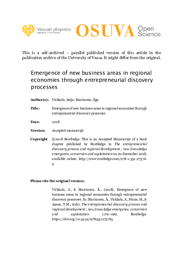 (PDF) The Entrepreneurial Discovery Process and Regional Development