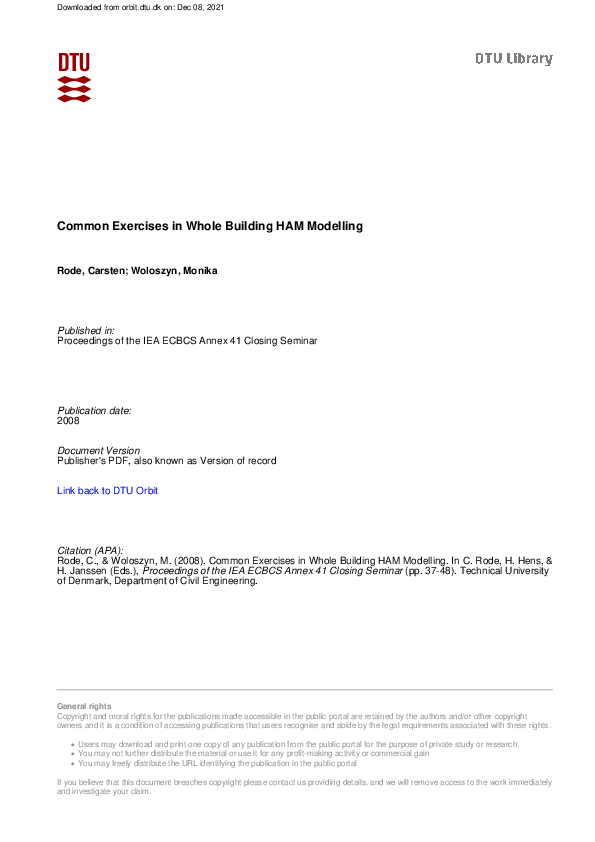 (PDF) Common Exercises in Whole Building Ham Modelling