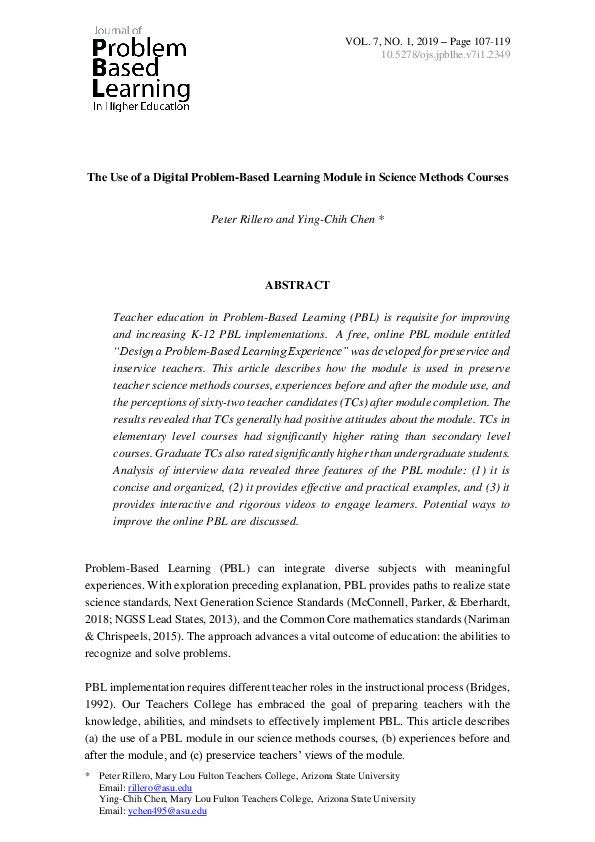 (PDF) The Use of a Digital Problem-Based Learning Module in Science ...