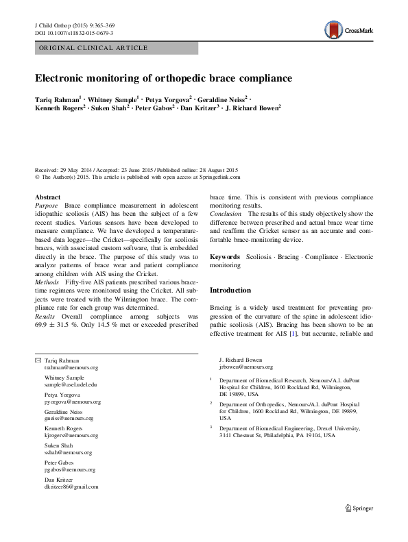 (PDF) Electronic monitoring of orthopedic brace compliance