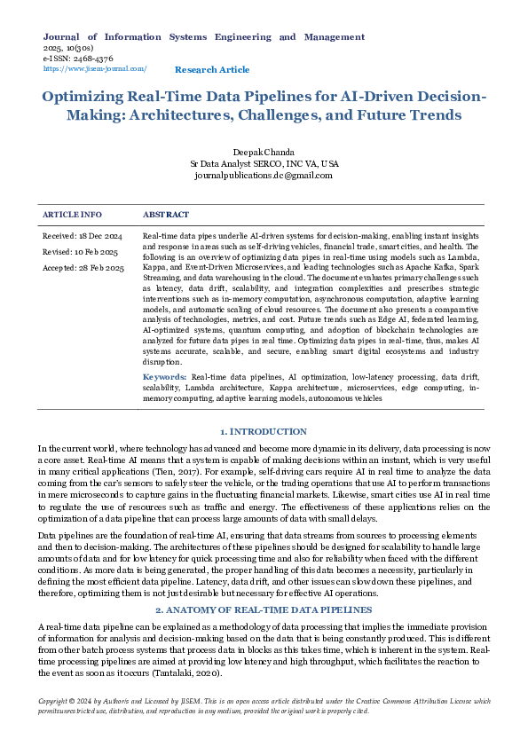(PDF) Optimizing Real-Time Data Pipelines for AI-Driven Decision-Making: Architectures ...