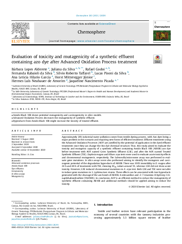 (PDF) Evaluation of toxicity and mutagenicity of a synthetic effluent ...