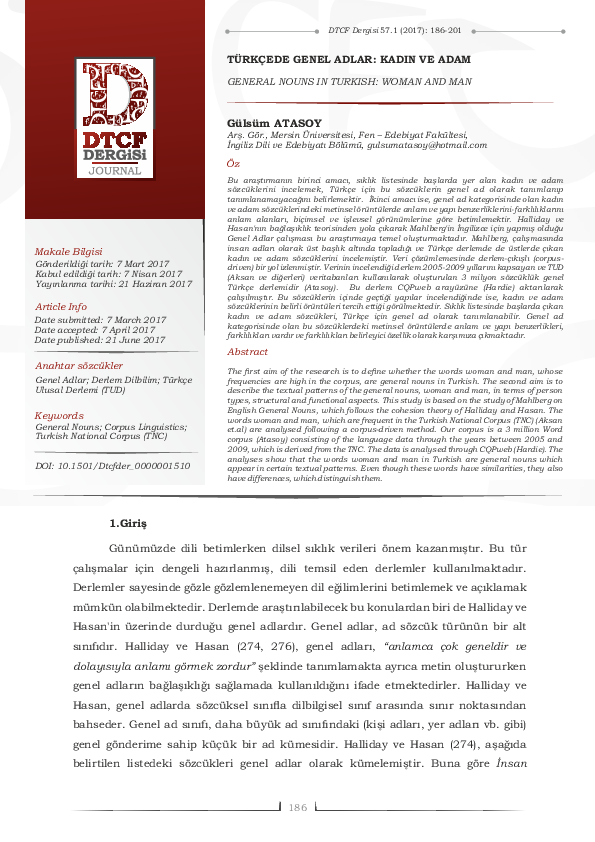 (PDF) Turkcede genel adlar