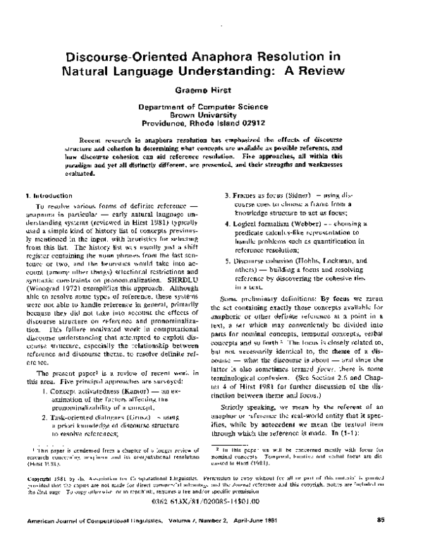 (PDF) Discourse-oriented anaphora resolution in natural language ...