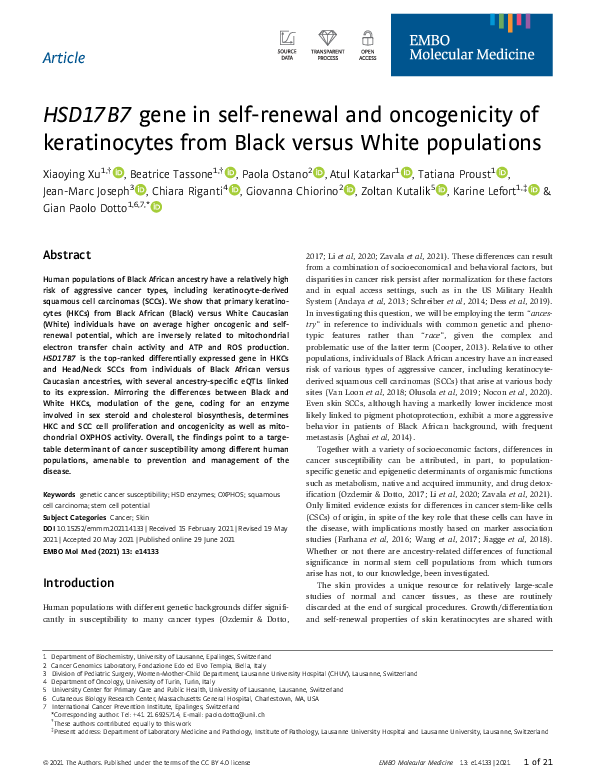 (PDF) HSD17B7 gene in self‐renewal and oncogenicity of keratinocytes ...