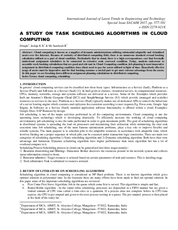 (PDF) A Study on Task Scheduling Algorithms in Cloud Computing