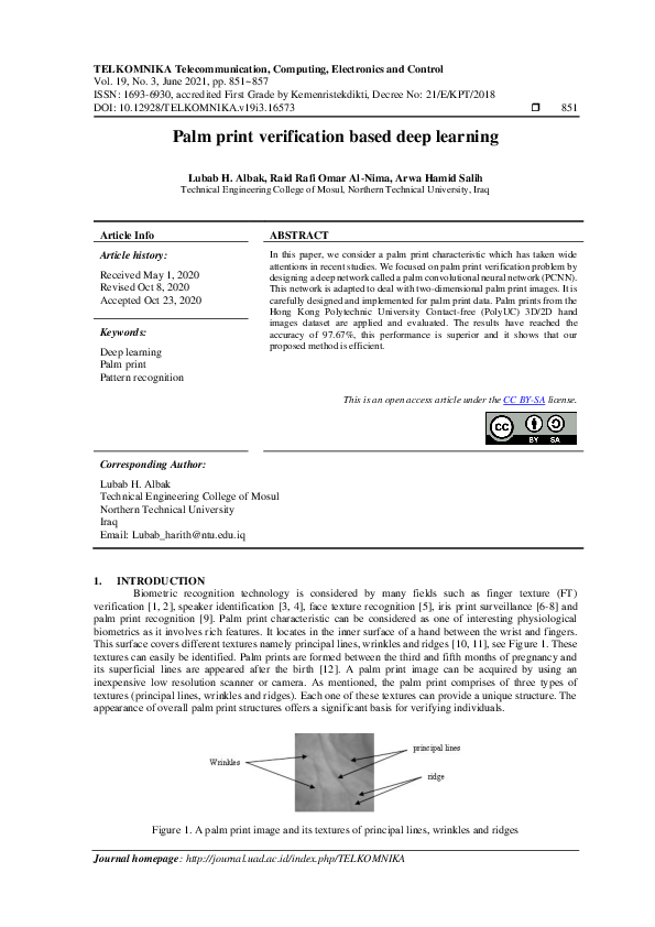 (PDF) Palm print verification based deep learning
