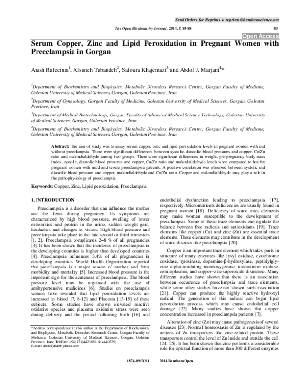 (PDF) Serum Copper, Zinc and Lipid Peroxidation in Pregnant Women with ...
