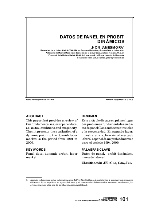 (PDF) Datos de panel en Probit dinámicos
