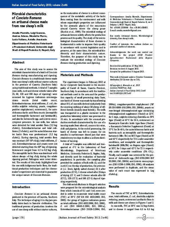 (PDF) Microbial characteristics of Conciato Romano: an artisanal cheese ...