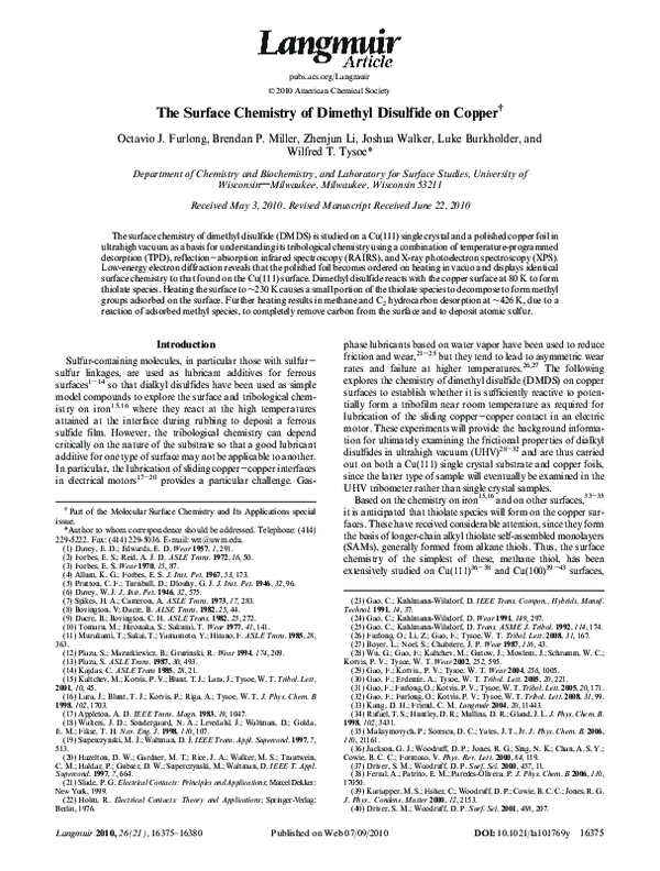 (PDF) The Surface Chemistry of Dimethyl Disulfide on Copper