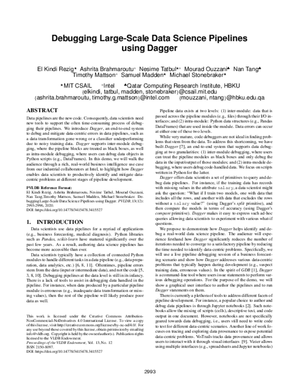 (PDF) Debugging large-scale data science pipelines using dagger