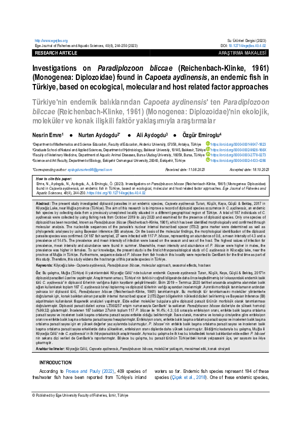 (PDF) Investigations on Paradiplozoon bliccae (Reichenbach-Klinke, 1961 ...
