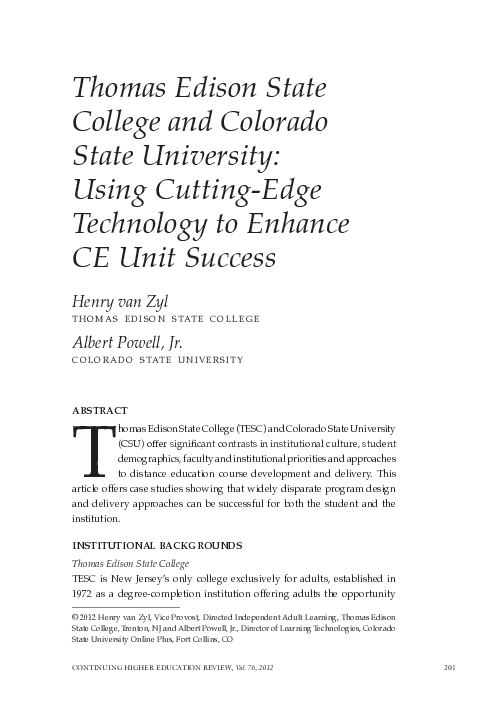 (PDF) Thomas Edison State College and Colorado State University: Using Cutting-Edge Technology ...