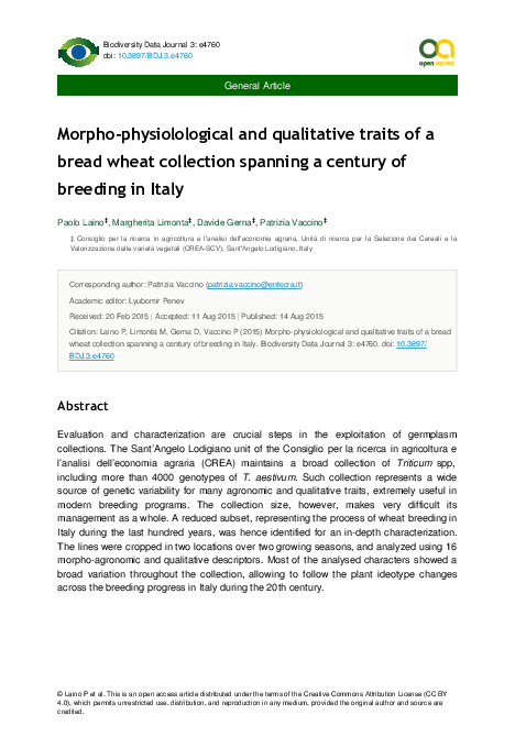 (PDF) Morpho-physiolological and qualitative traits of a bread wheat ...