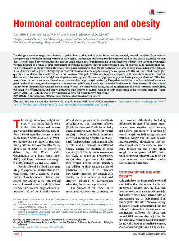 (PDF) Hormonal contraception and obesity