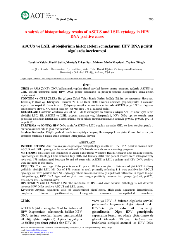 (PDF) Analysis of histopathology results of ASCUS and LSIL cytology in ...