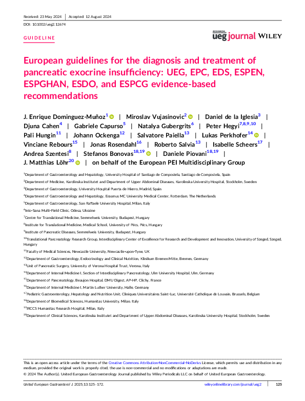 (PDF) European guidelines for the diagnosis and treatment of pancreatic exocrine insufficiency ...