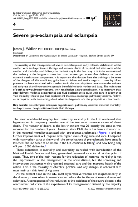 (PDF) Severe pre-eclampsia and eclampsia