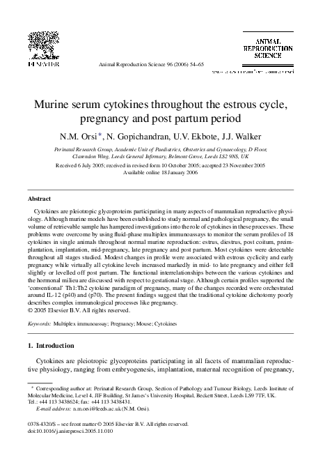 (PDF) Murine serum cytokines throughout the estrous cycle, pregnancy ...