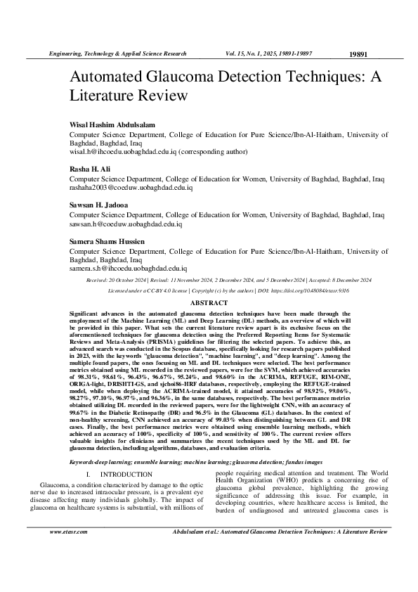 (PDF) Automated Glaucoma Detection Techniques: A Literature Review