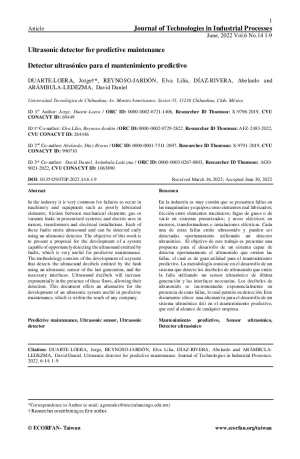 (PDF) Ultrasonic detector for predictive maintenance