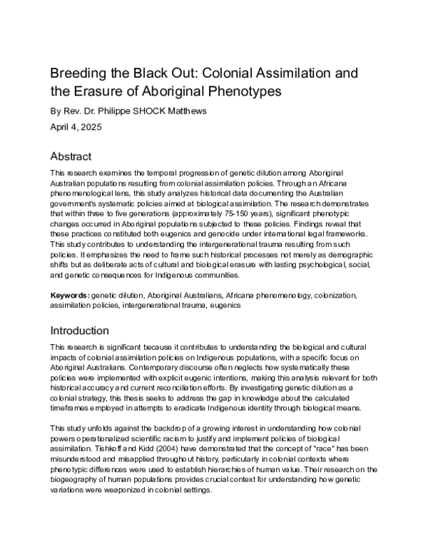 (PDF) Breeding the Black Out: Colonial Assimilation and the Erasure of ...