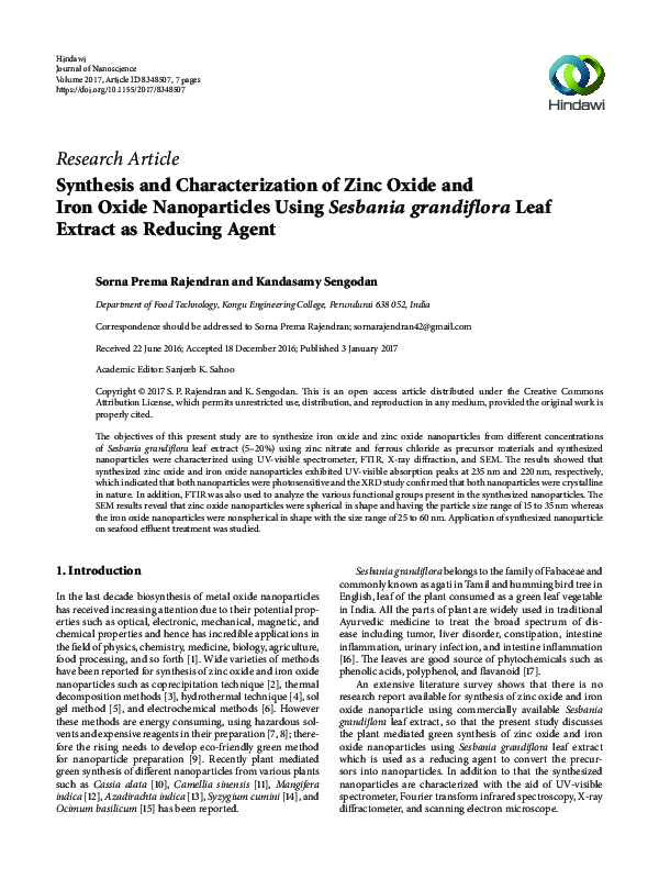 (PDF) Synthesis and Characterization of Zinc Oxide and Iron Oxide ...