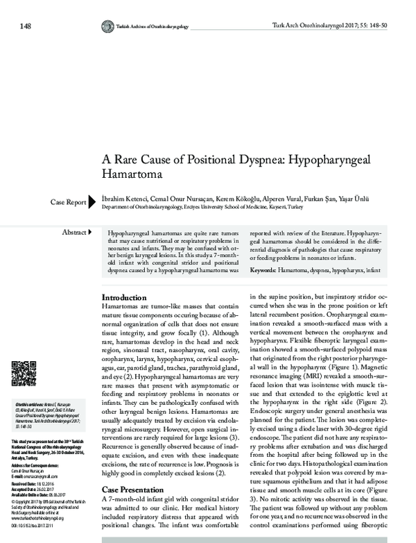 (PDF) A Rare Cause of Positional Dyspnea: Hypopharyngeal Hamartoma