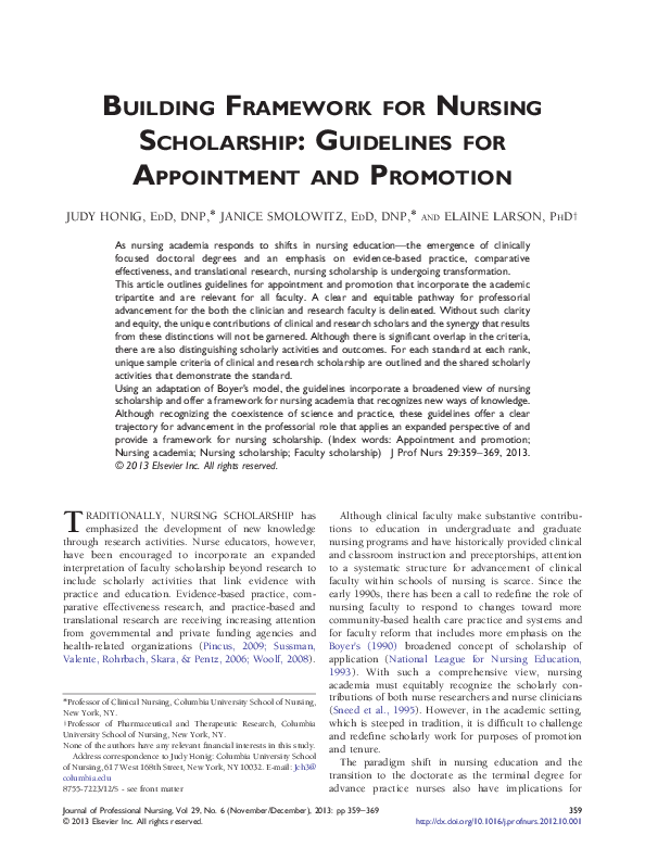 (PDF) Building Framework for Nursing Scholarship: Guidelines for Appointment and Promotion