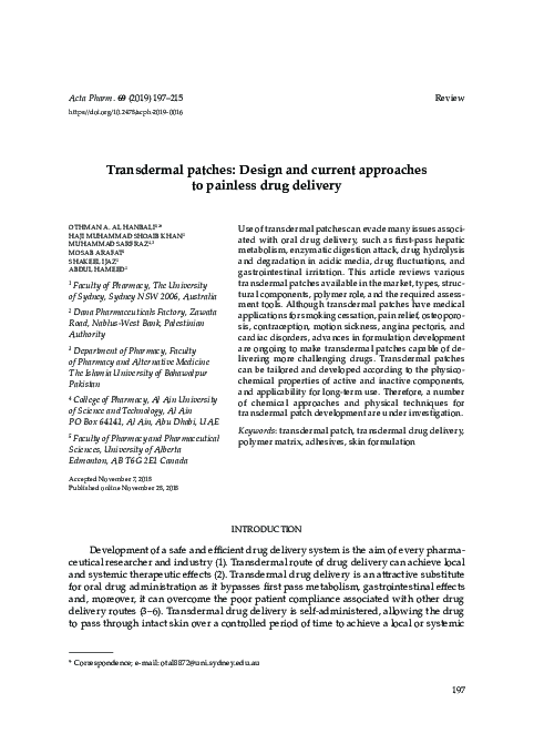 (PDF) Transdermal patches: Design and current approaches to painless ...