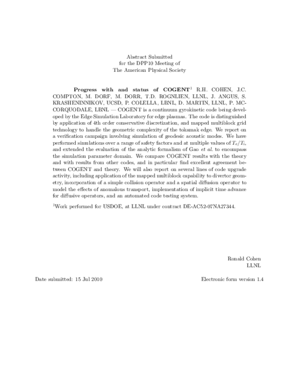 (PDF) Progress with and status of COGENT