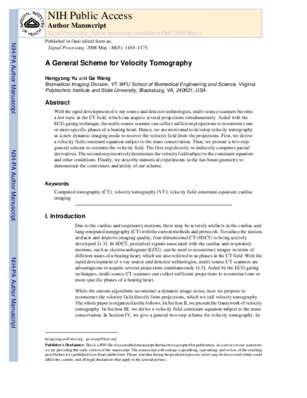 (PDF) A general scheme for velocity tomography